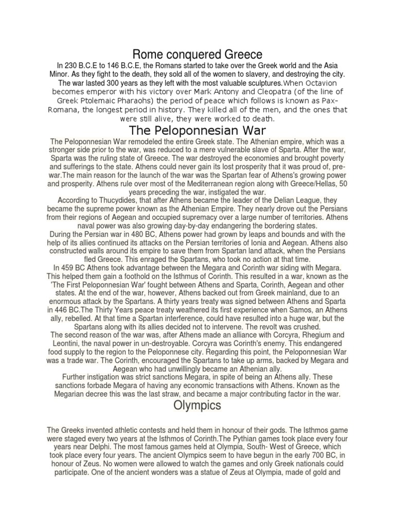 Rome's Conquest of Greece | PDF | Peloponnesian War | Classical Greece