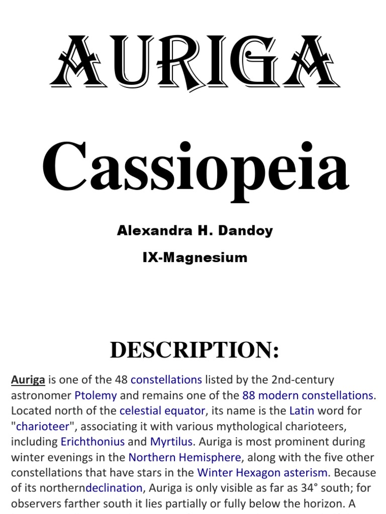 Auriga | PDF | Constellation | Star Symbols