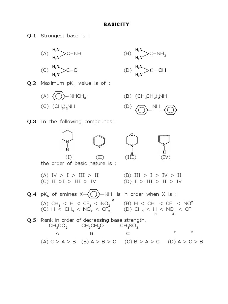 Basicity Q.1 Strongest Base Is | PDF | Acid Dissociation Constant ...