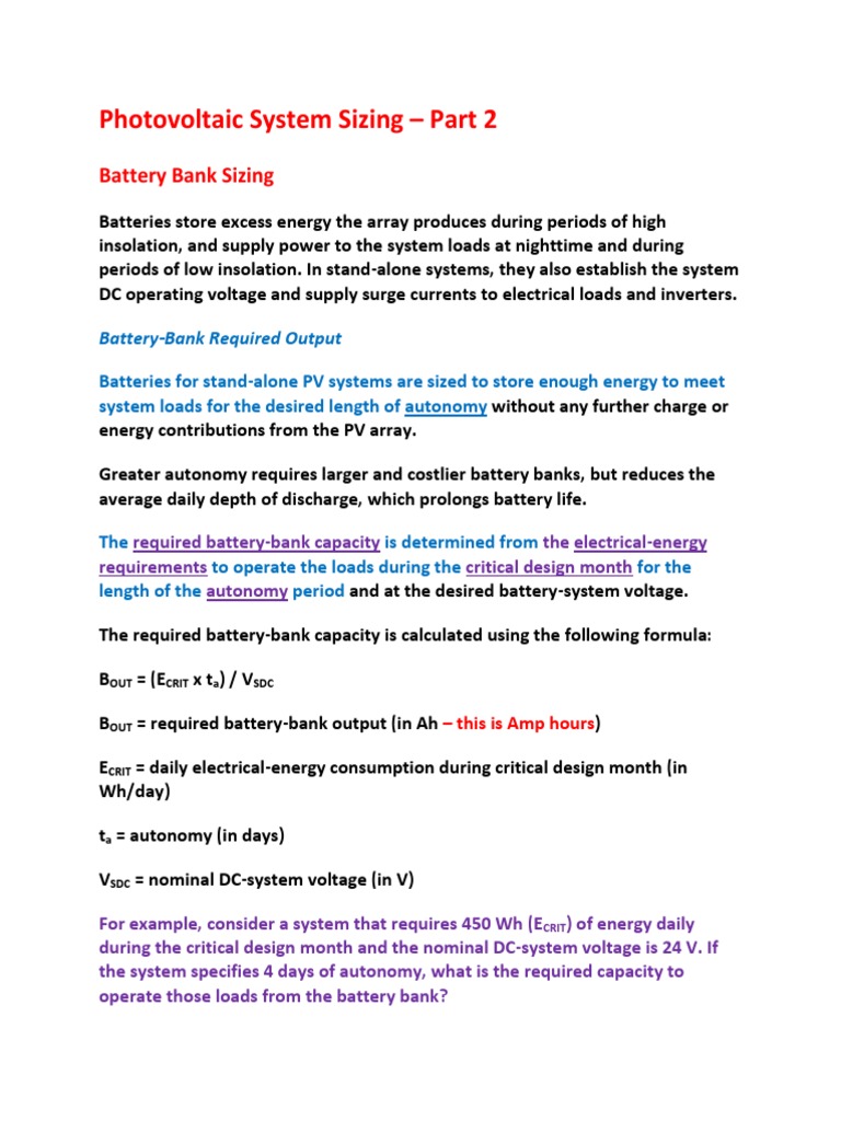 Photovoltaic System Sizing-Part 2 | PDF | Battery (Electricity) | Photovoltaic System