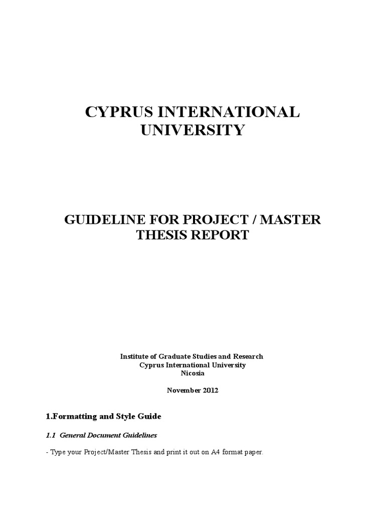 Cyprus International University: Guideline For Project / Master Thesis ...