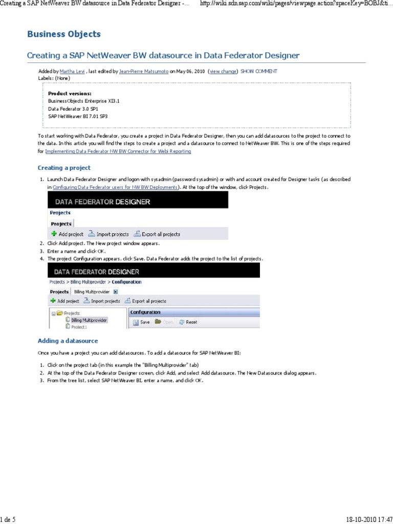 Creating A SAP NetWeaver BW Datasource in Data Federator Designer | PDF ...