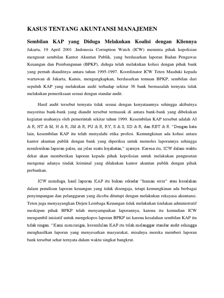 Kasus Tentang Akuntan Manajemen, Auditor Internal Dan Eksternal | PDF