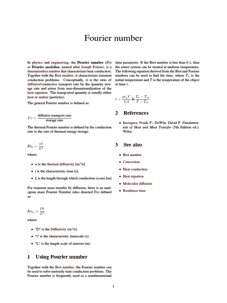 Fourier Number: 2 References | PDF | Thermal Conduction | Physical ...