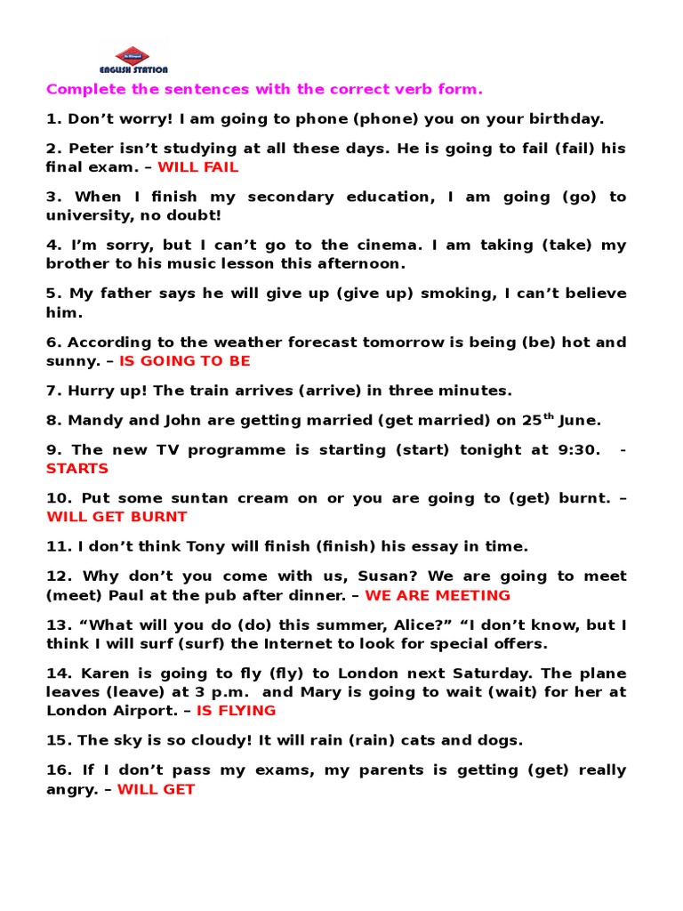 Will Fail: Complete The Sentences With The Correct Verb Form | PDF