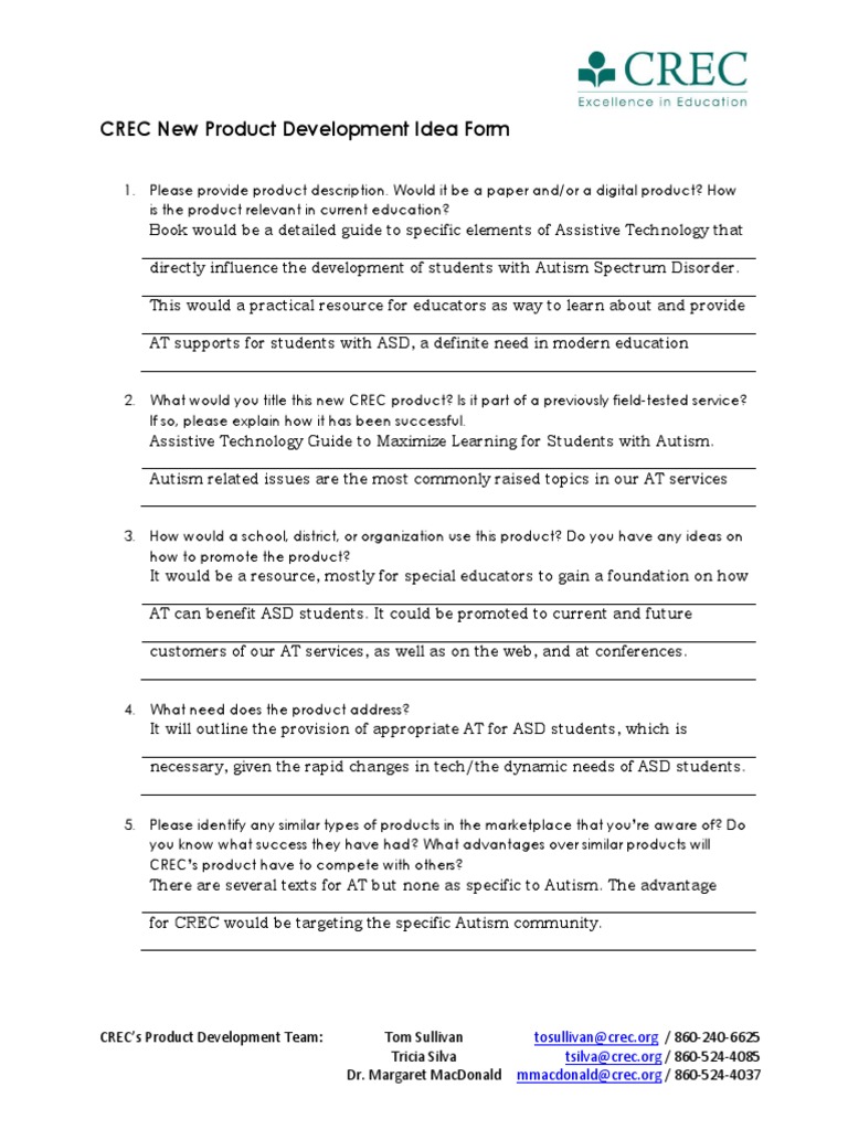 SAMPLE CREC New Product Development Idea Form - AT Guide | Autism ...