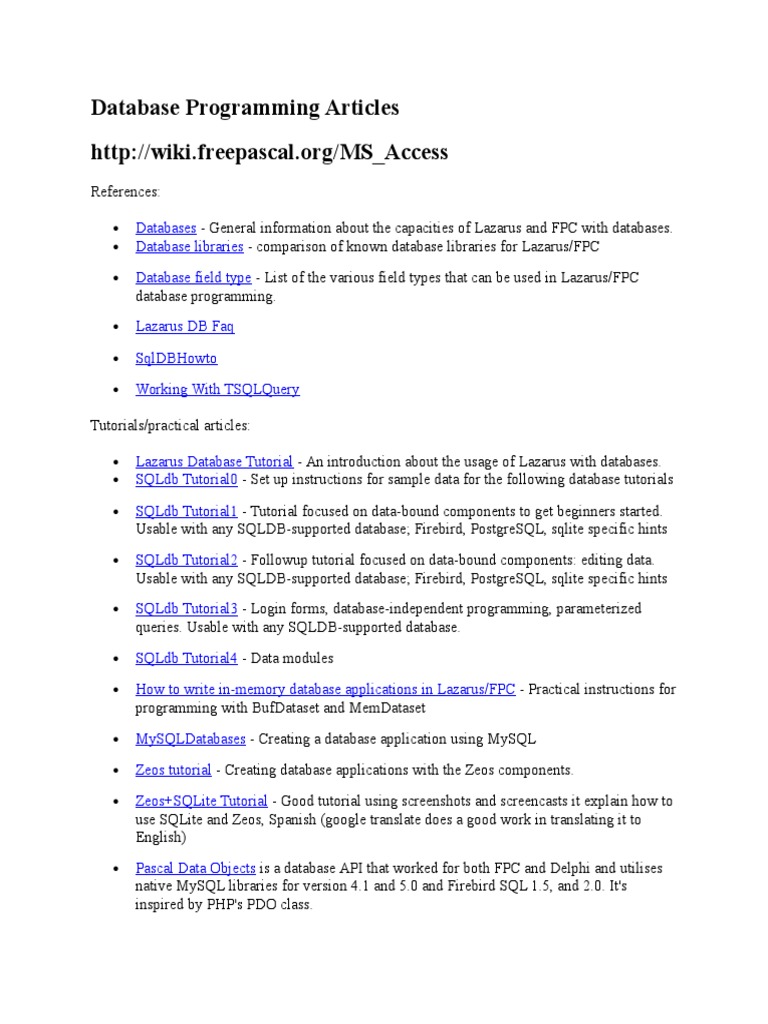 Lzarus Database Programming Articles | PDF | Microsoft Access | Databases