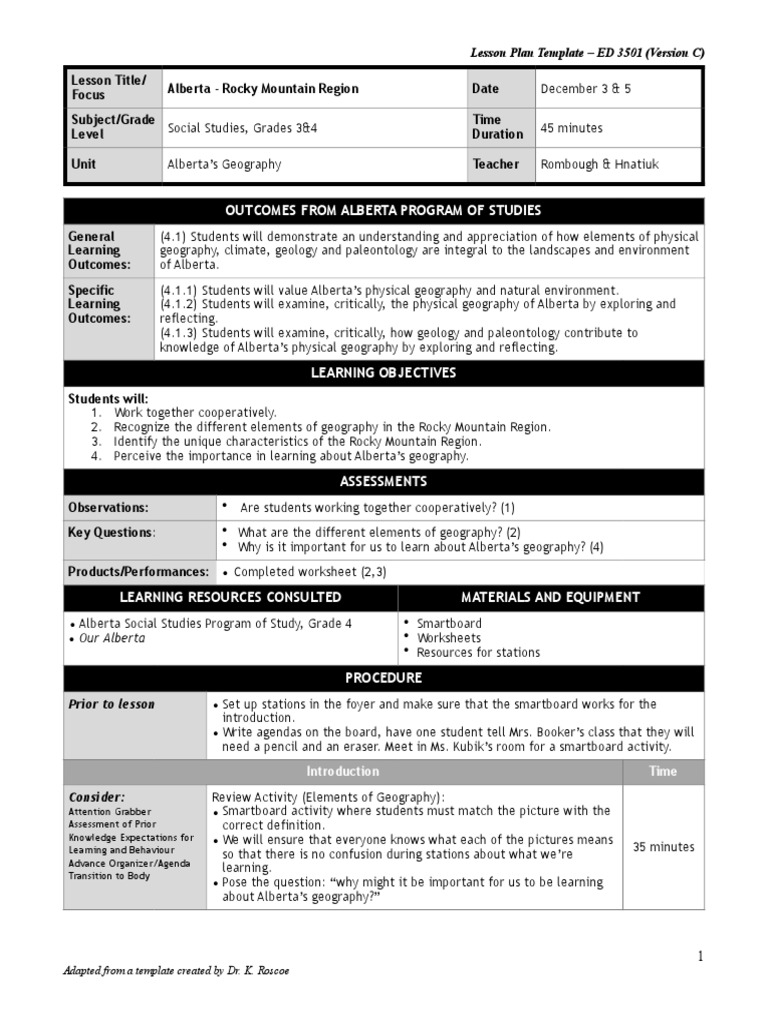 Alberta's Rocky Mountain Geography Lesson | PDF | Lesson Plan | Geography