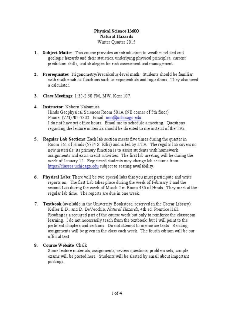 Natural Hazards Syllabus | PDF | Meteoroid | Homework