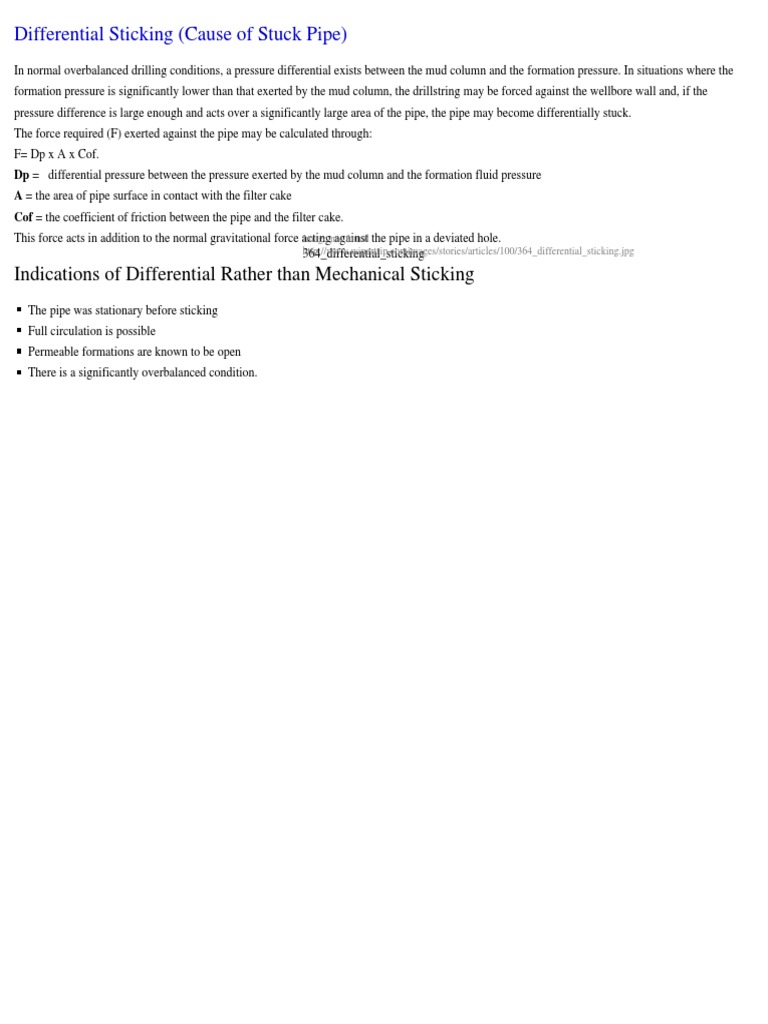Differential Sticking (Cause of Stuck Pipe) | PDF