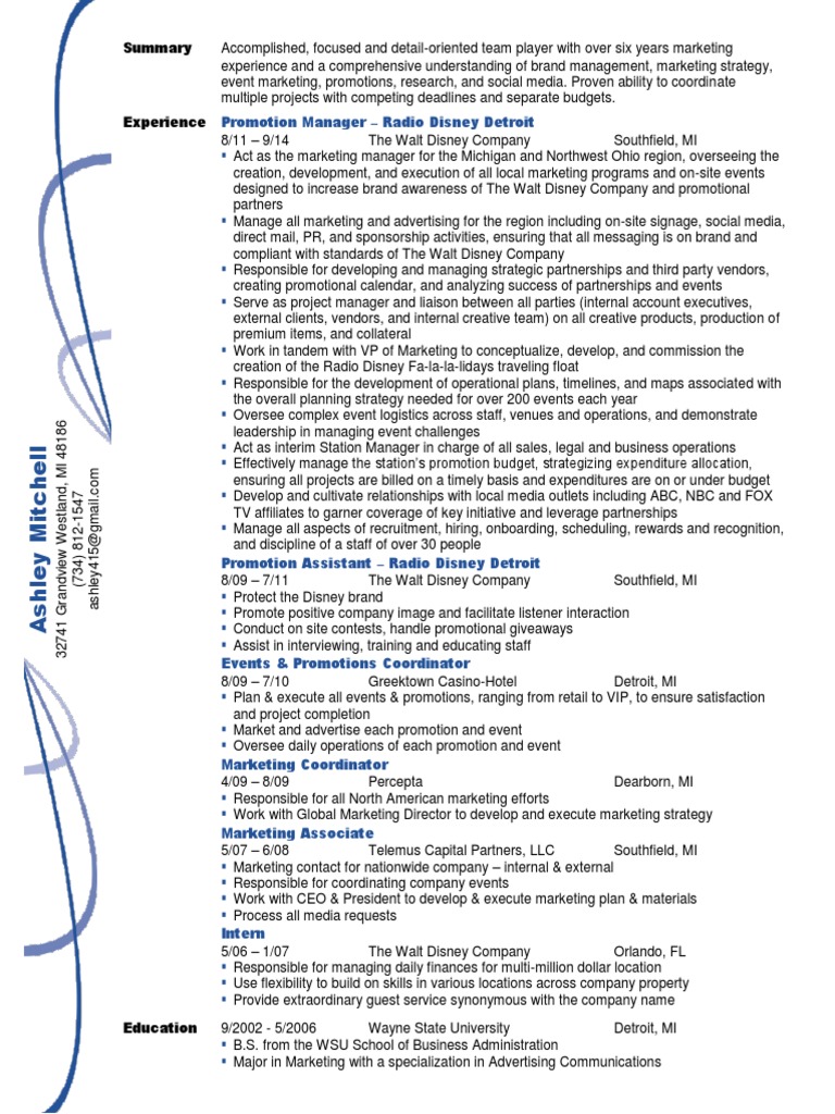 Resume - Ashley Mitchell | PDF | The Walt Disney Company | Brand