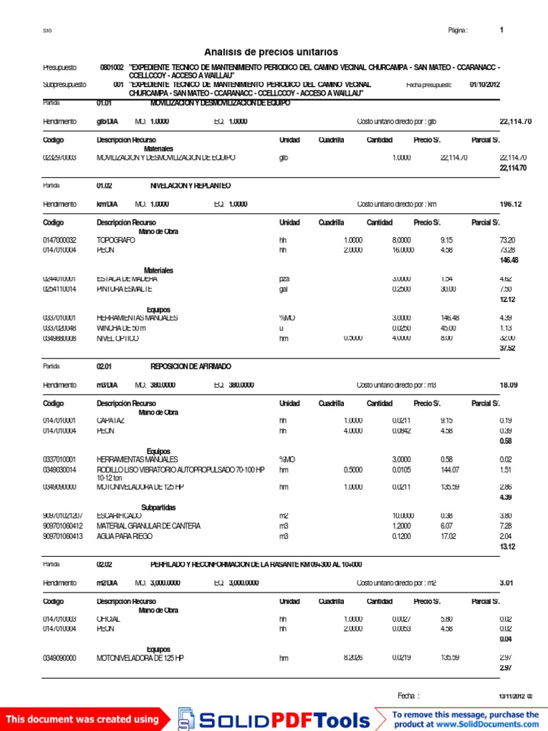 Analisis de Precios Unitarios PDF | PDF | Economias | Agricultura