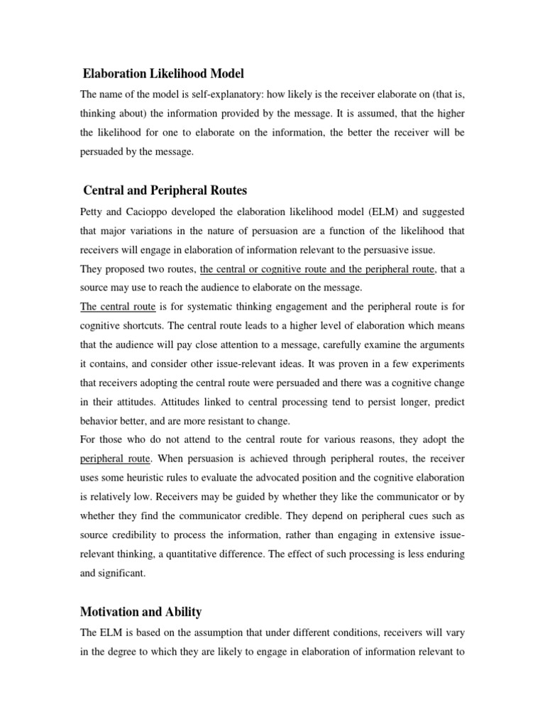 Elaboration Likelihood Model | Download Free PDF | Mental Processes ...