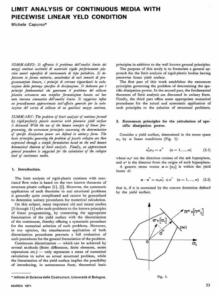 Capurso - Limit Analysis of Continuous Media With Piecewise Linear Yield Condition | PDF ...