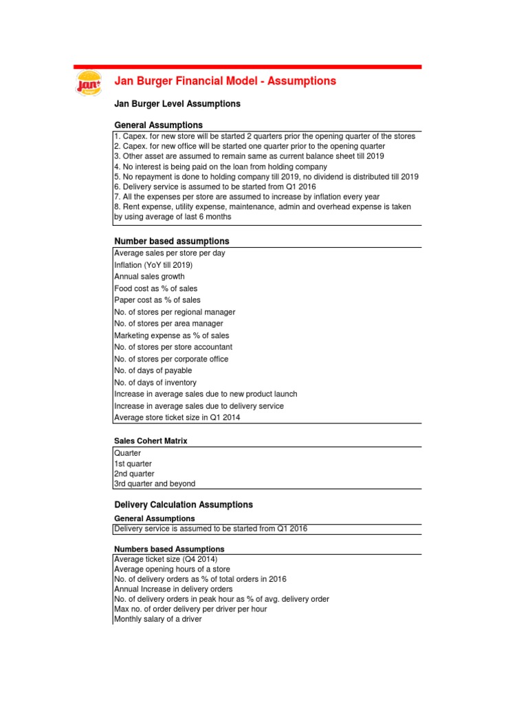 Assumption Sheet Financial Model | PDF | Expense | Cost Of Goods Sold