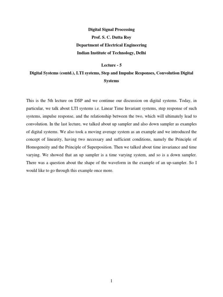 Digital Signal Processing Prof. S. C. Dutta Roy Department of Electrical Engineering Indian ...