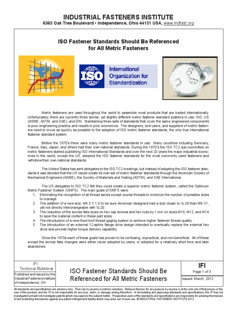 ISO Fastener Standards Should Be Used For All Metric Fasteners | PDF