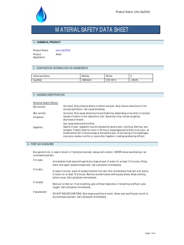MSDS Hydrated Lime | Hazardous Waste | Oxygen