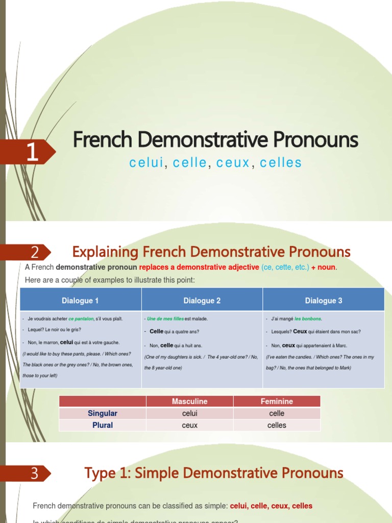 French Demonstrative Pronouns | PDF | Grammatical Gender | Pronoun