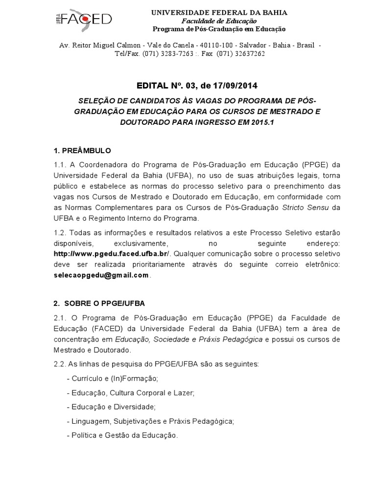 Edital Selecao 2015 1 Pdf Mestrado Pós Graduação