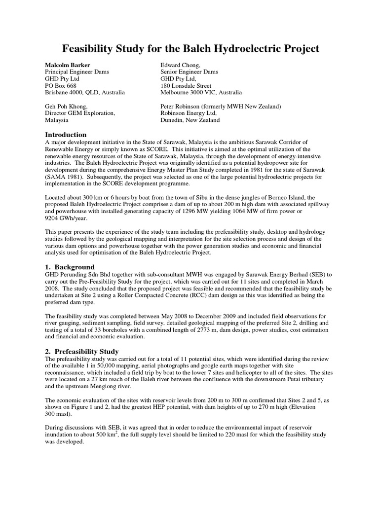 Baleh Hydroelectric Project Study | PDF | Spillway | Dam