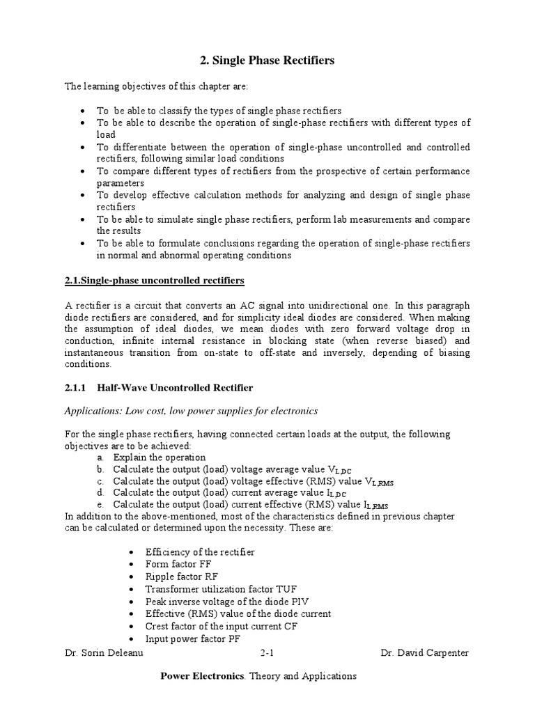 Single Phase Rectifiers | PDF | Rectifier | Diode