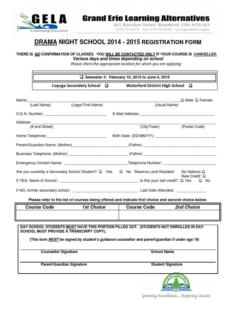 Drama Night School Registration 2015 | PDF