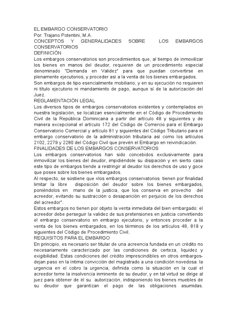 El Embargo Conservatorio | PDF | Competencia (ley) | Demanda judicial
