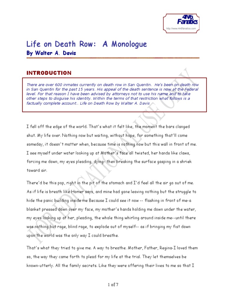 Life On Death Row: A Monologue: by Walter A. Davis | Download Free PDF ...