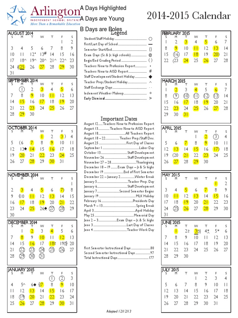 2014-15 Calendar A B Days | PDF