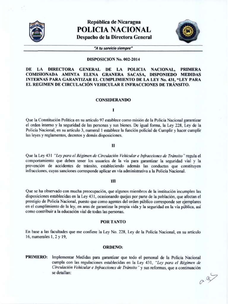002-14 Medidas Internas Ley 431 | PDF | Licencia de conducir | Policía
