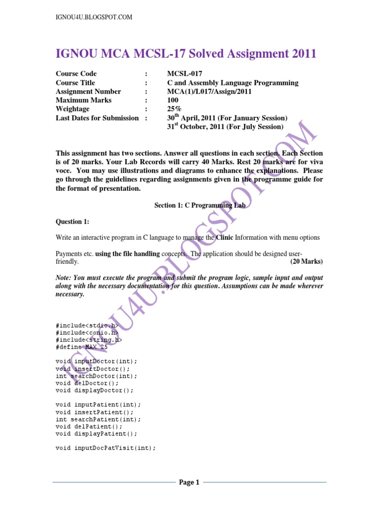 IGNOU MCA MCSL-17 Solved Assignment 2011: October, 2011 (For July Session) | PDF | Computer Data ...