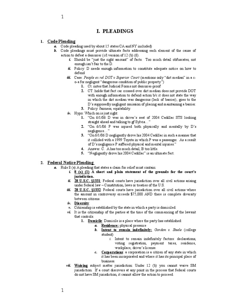 Civil Procedure Outline | Download Free PDF | Summary Judgment ...
