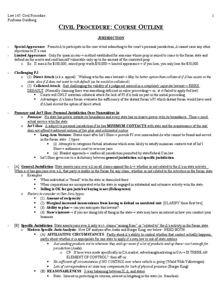 Civil Procedure Outline | PDF | Collateral Estoppel | Discovery (Law)