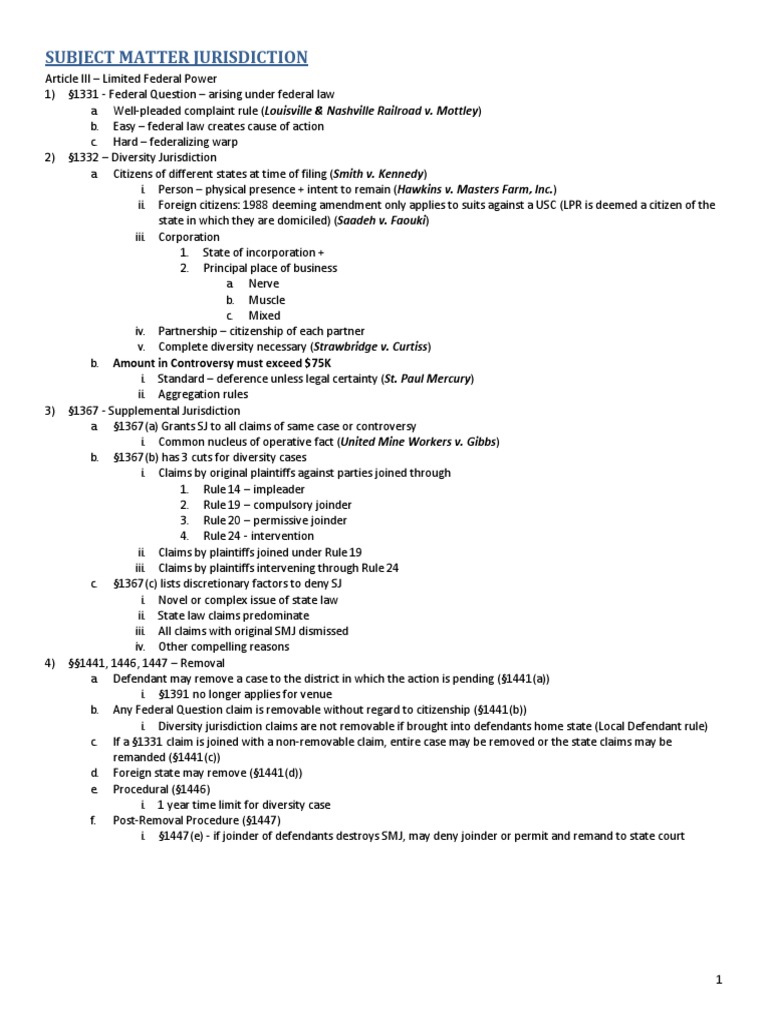 Civil Procedure Attack Outline | PDF | Collateral Estoppel | Diversity ...