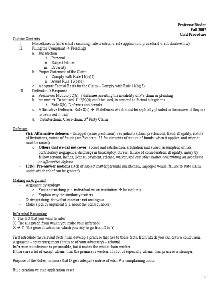 Civpro Binder | PDF | Pleading | Federal Rules Of Civil Procedure