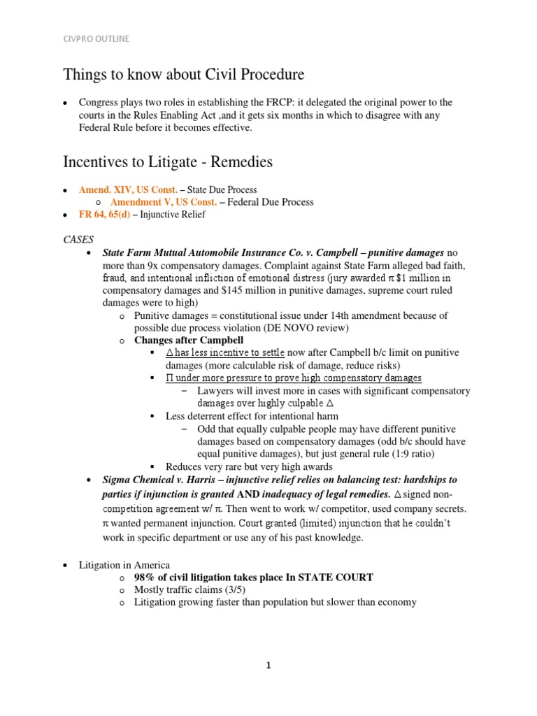 Civil Procedure Outline | PDF | Discovery (Law) | Lawsuit