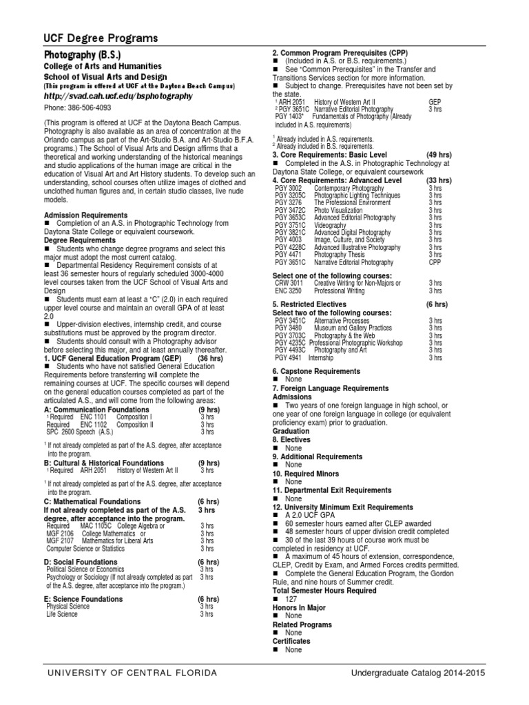 UCF Degree Programs: Photography (B.S.) | PDF | Course Credit ...