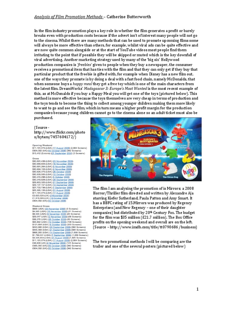 Film Promotion (Mirrors Analysis) | PDF | Horror Films | Advertising