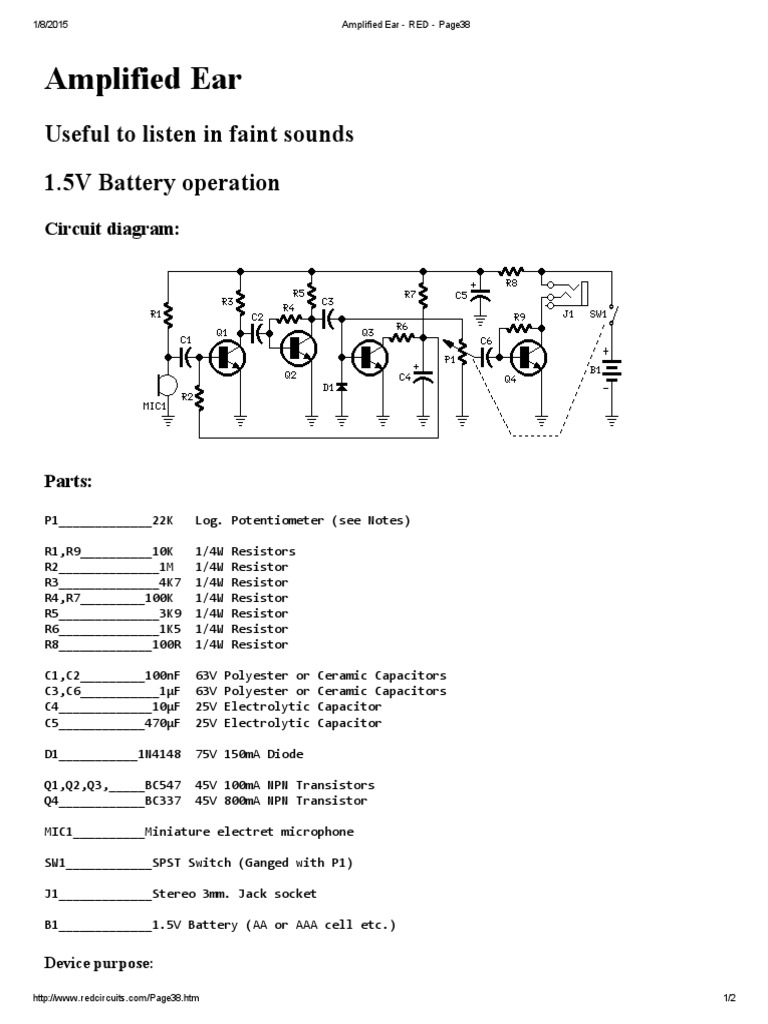 Amplified Ear Circuit for Faint Sounds | PDF
