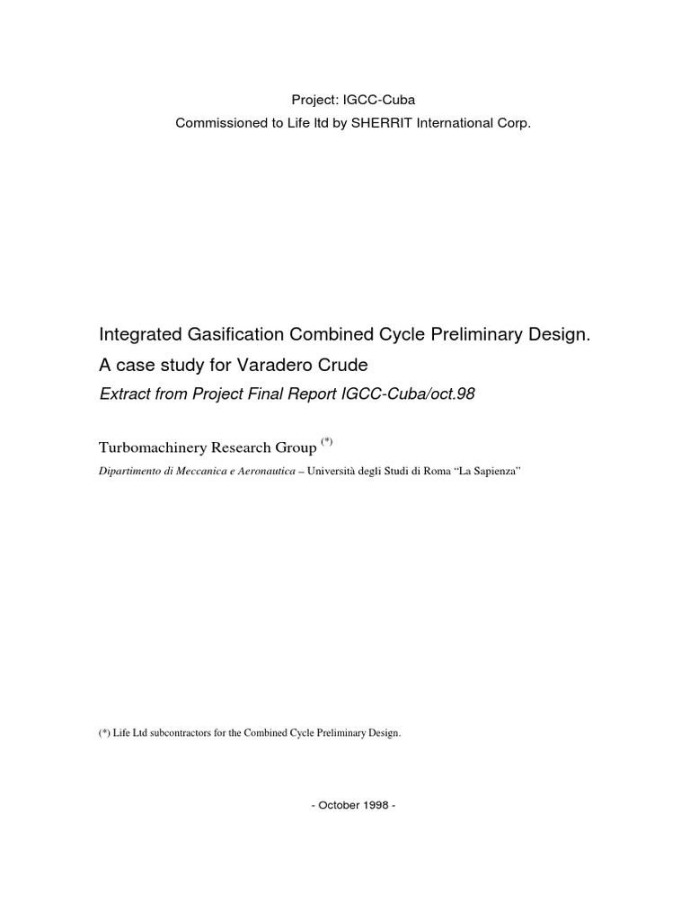 Igcc Preliminary Design Pdf Steam Gasification