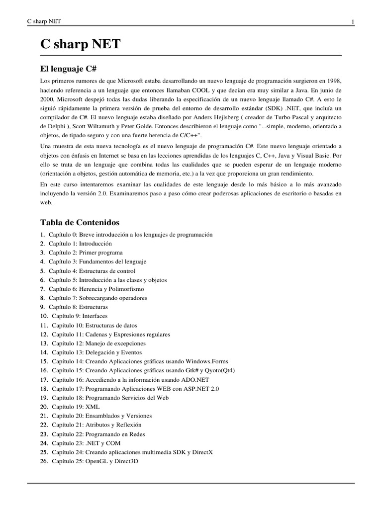 Manual C Sharp Net Pdf C Sharp Lenguaje De Programación Net