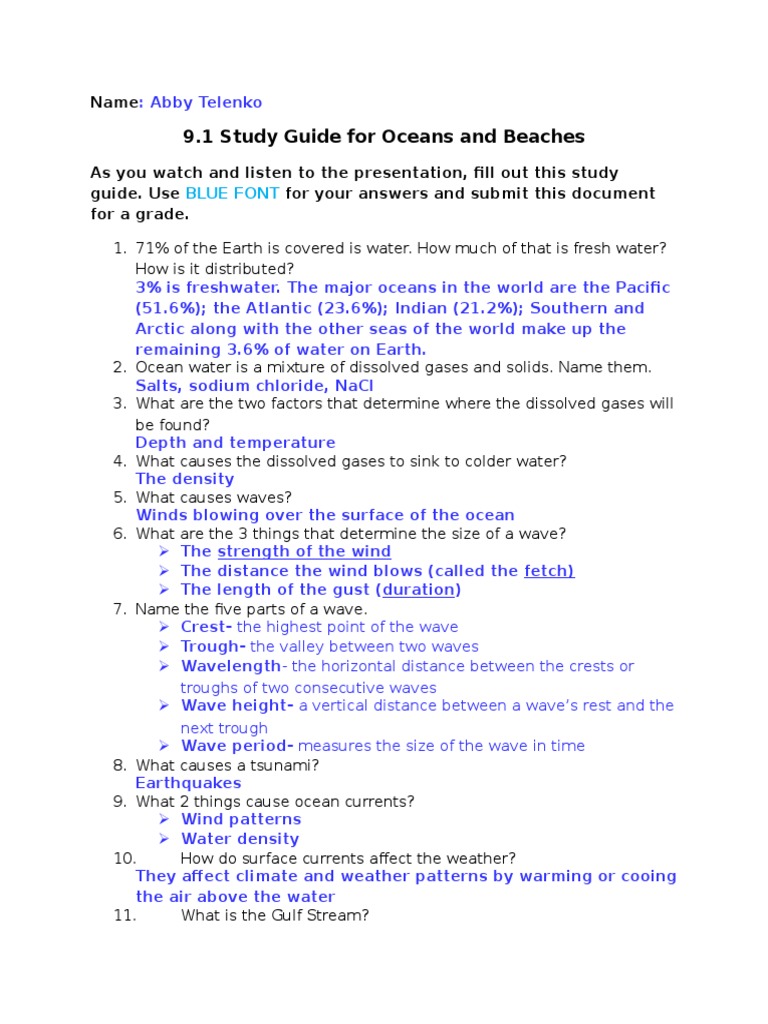 Oceans and Beaches Study Guide | PDF | Sea | Shoal
