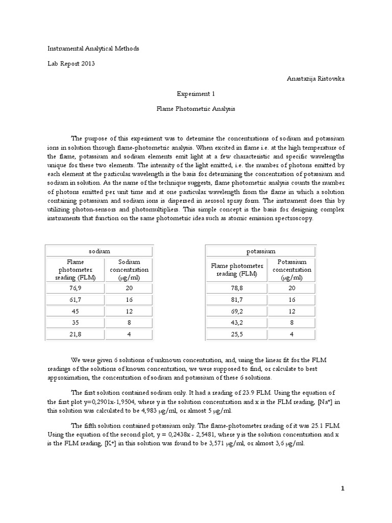 Sodium and Potassium Analysis by Flame Photometry | PDF | Emission ...