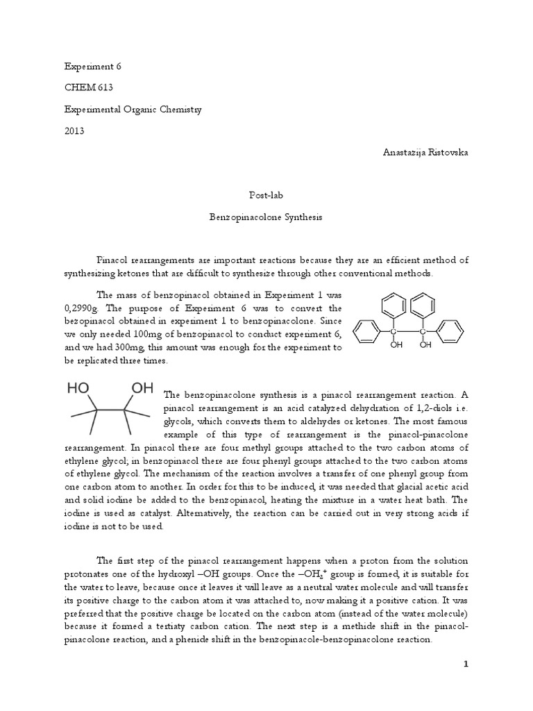 Benzopinacolone Synthesis via Pinacol Rearrangement | PDF | Chemical ...