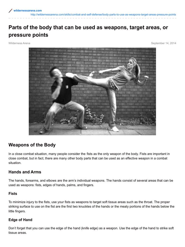 Parts of The Body That Can Be Used As Weapons Target Areas or Pressure ...