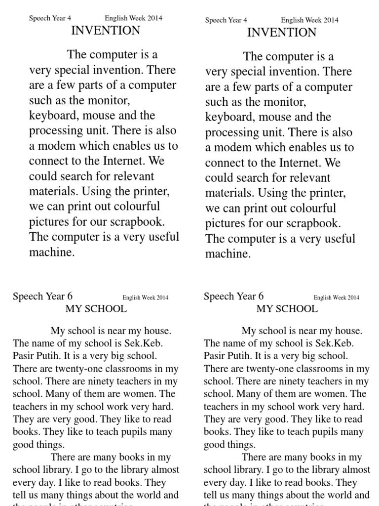 Speech Year 4 English Week 2014 Speech Year 4 English Week 2014 | PDF ...