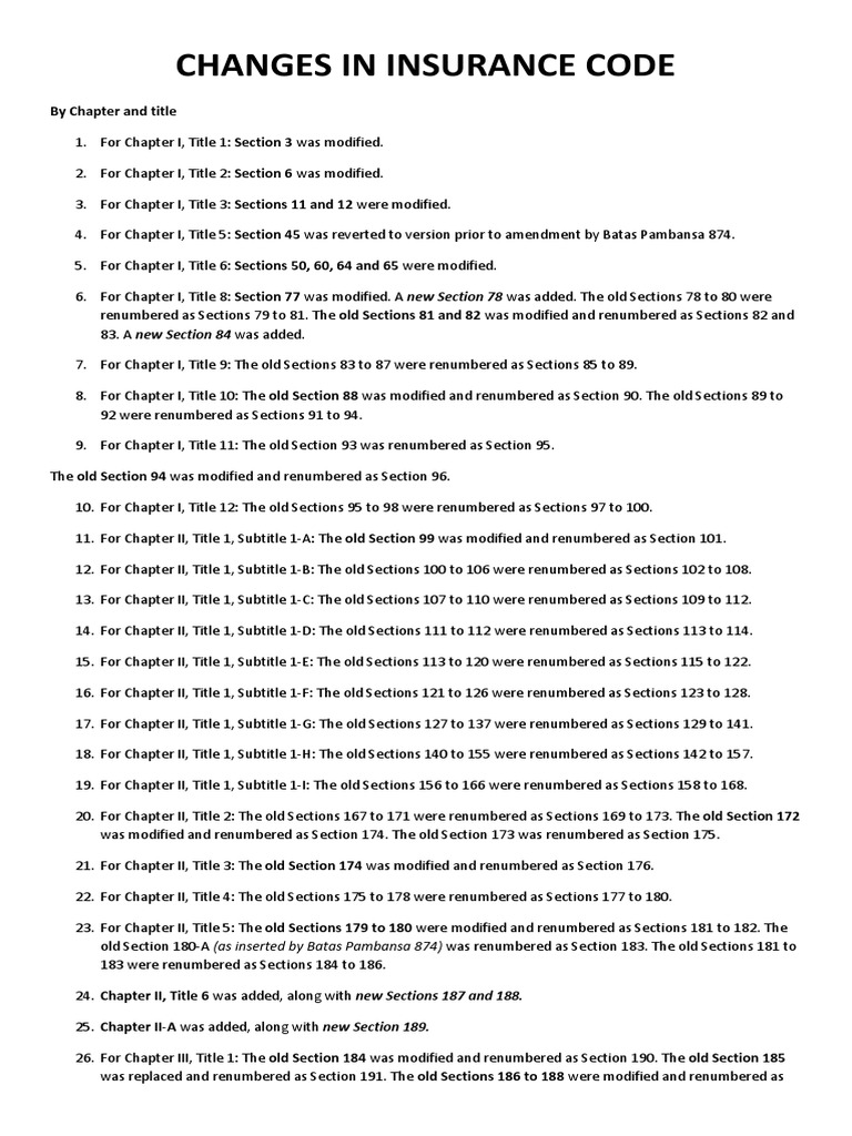 Insurance Code Changes Summary | PDF | Statutory Law | Virtue