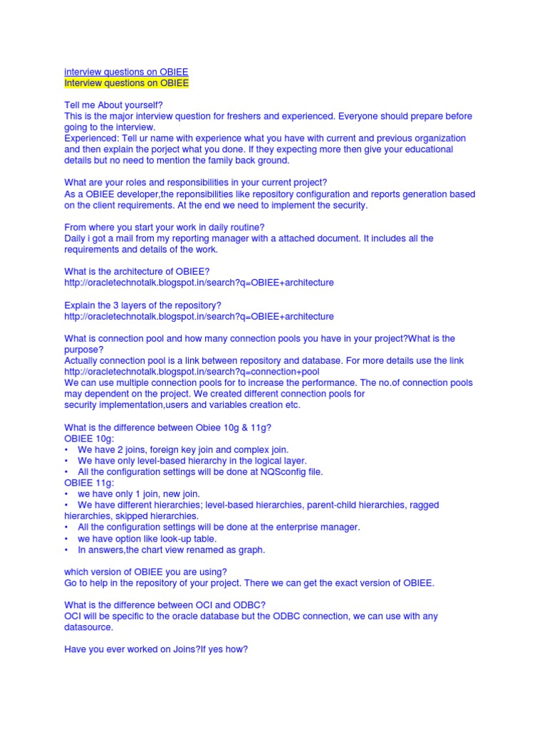 Interview Questions On OBIEE | PDF | Sql | Databases
