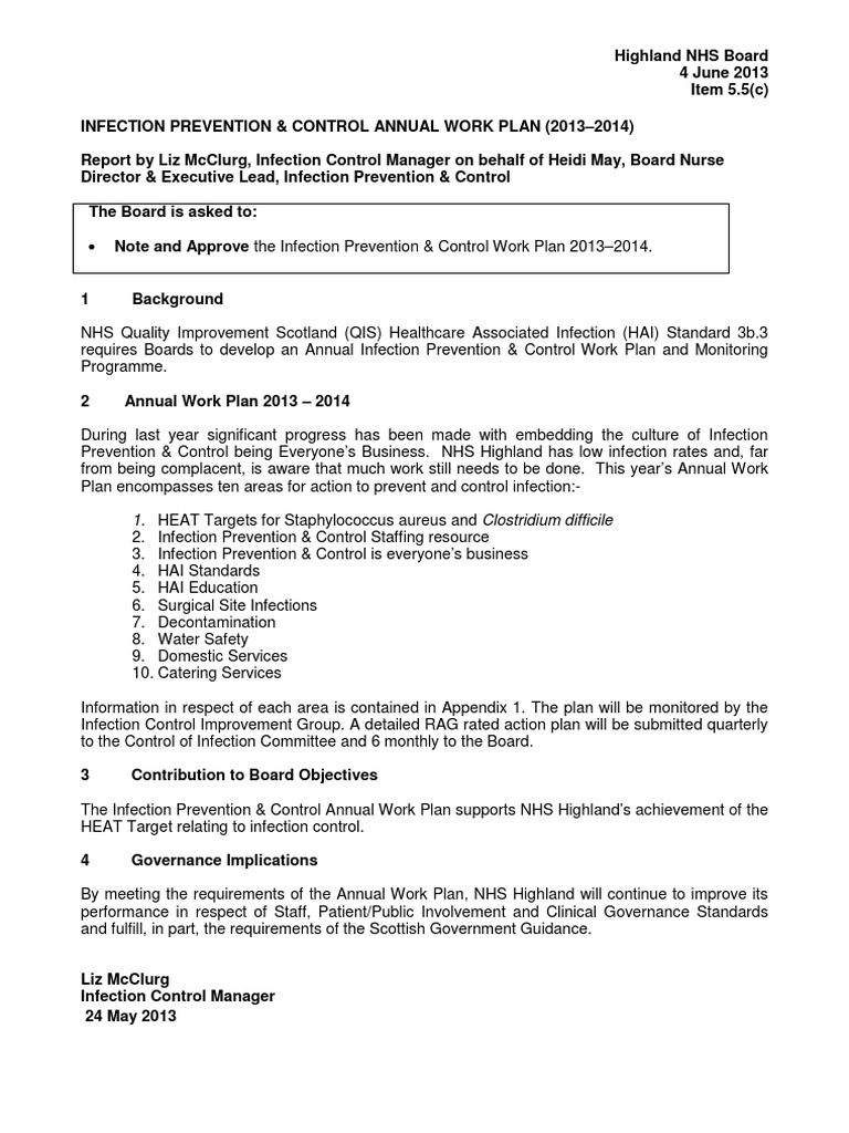 Infection Control Annual Work Plan 2013-14 | PDF | Infection Control ...
